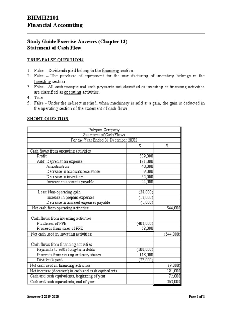 CH 13 Study Guide Ans | PDF | Expense | Cash Flow Statement