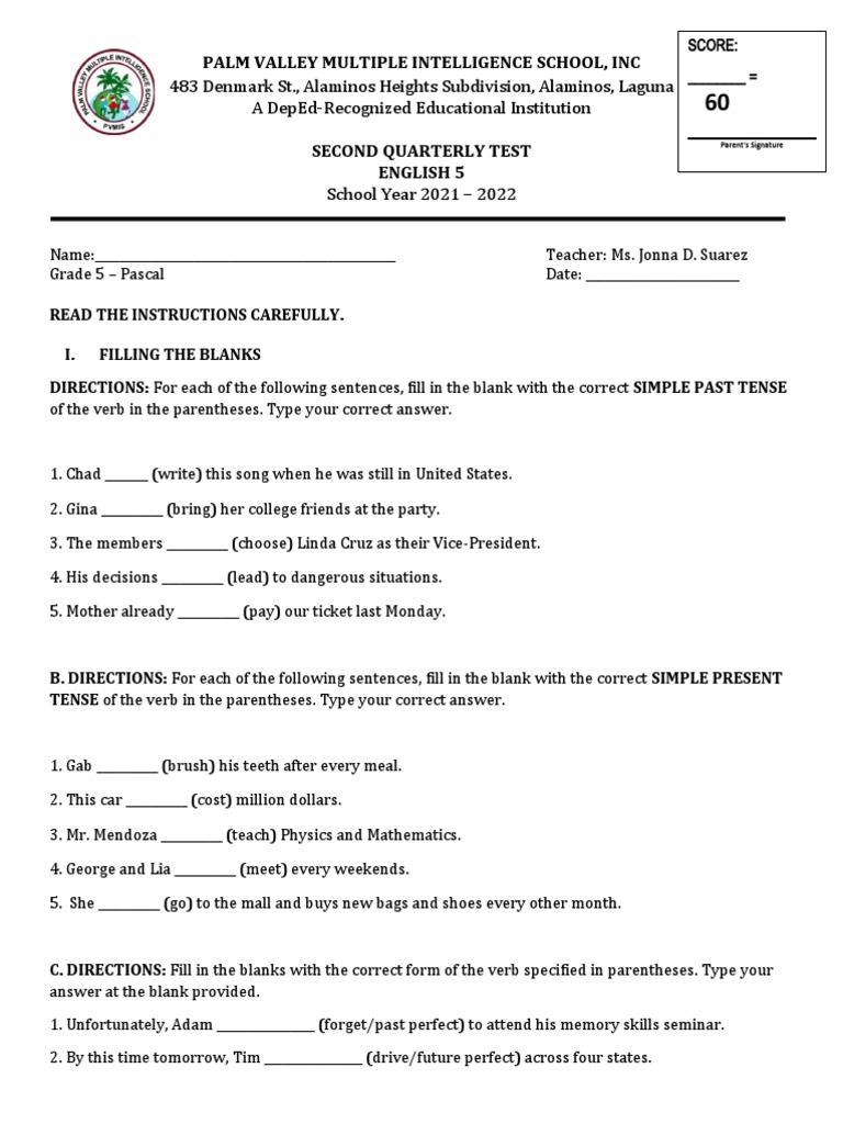 English 5 Pdf Verb Linguistics