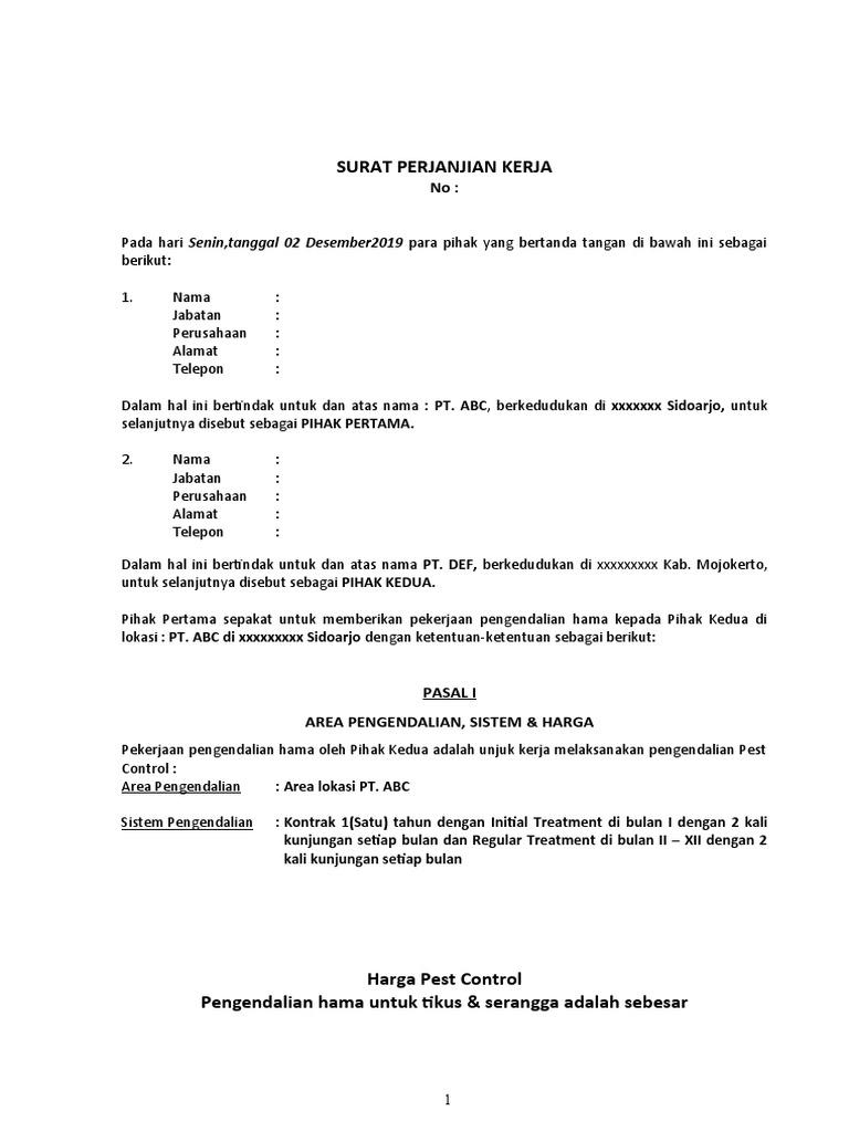 Contoh Surat Perjanjian Kerja | PDF