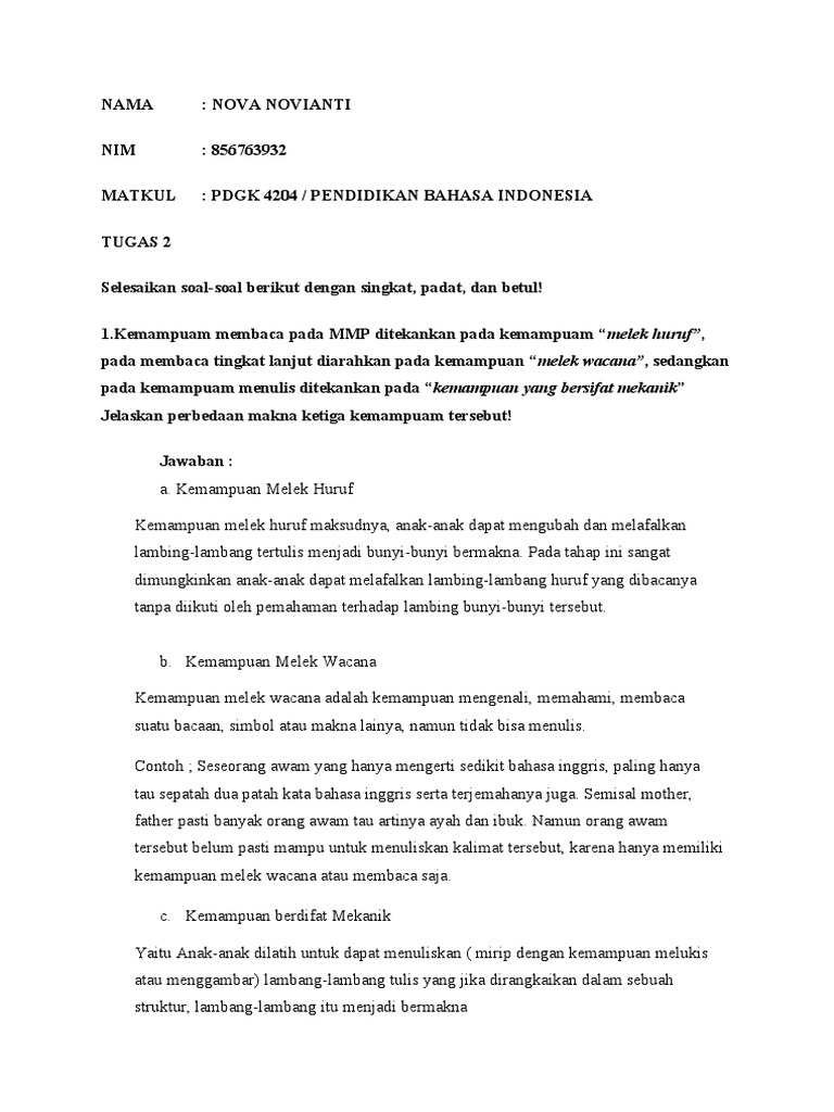 Tugas 2 Bahasa Indonesia Nova Novianti 856763932 | PDF
