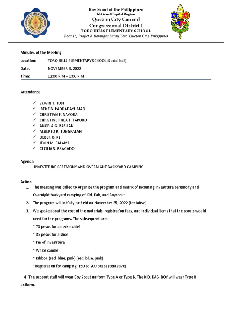 BSP Meeting Minutes | PDF | Scouting And Guiding | Outdoor Recreation