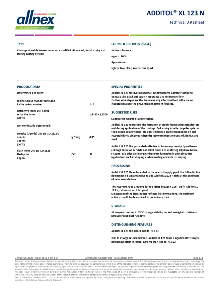 ADDITOL XL 123 N - EN - Letter | PDF | Intellectual Property | Materials