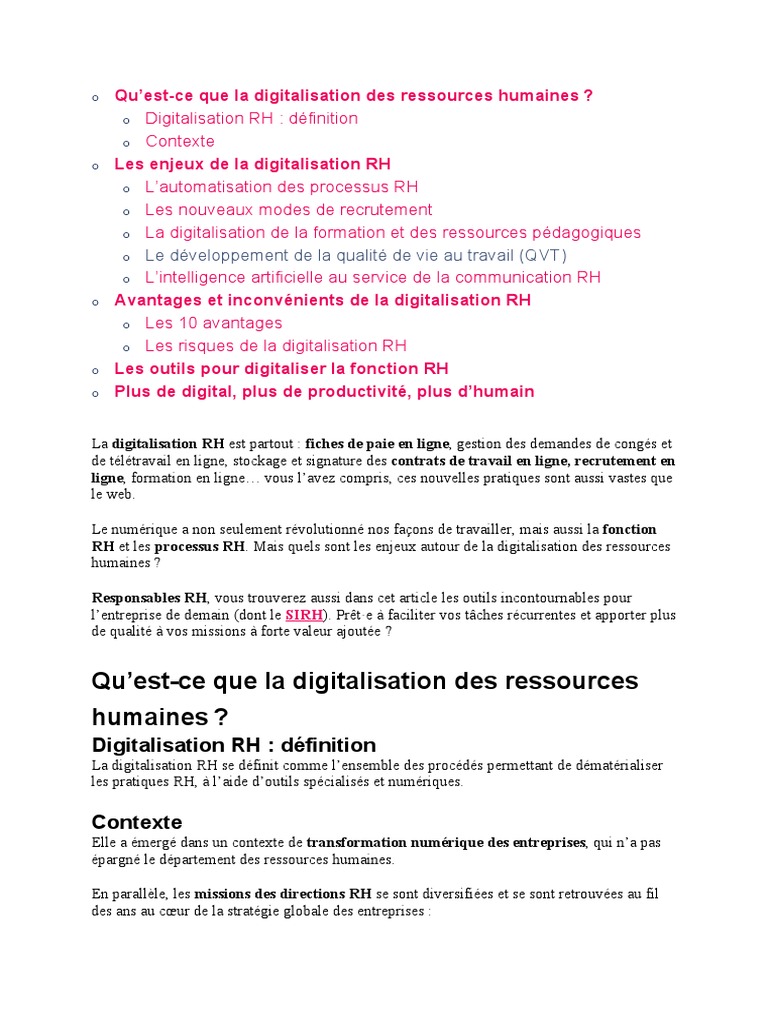 Digitalisation des Ressources Humaines | PDF | Gestion des ressources ...