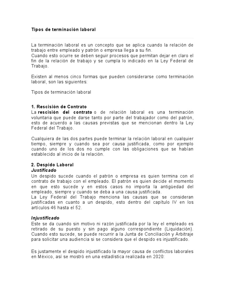 Tipos de Terminación Laboral | PDF | Jubilación | Desempleo