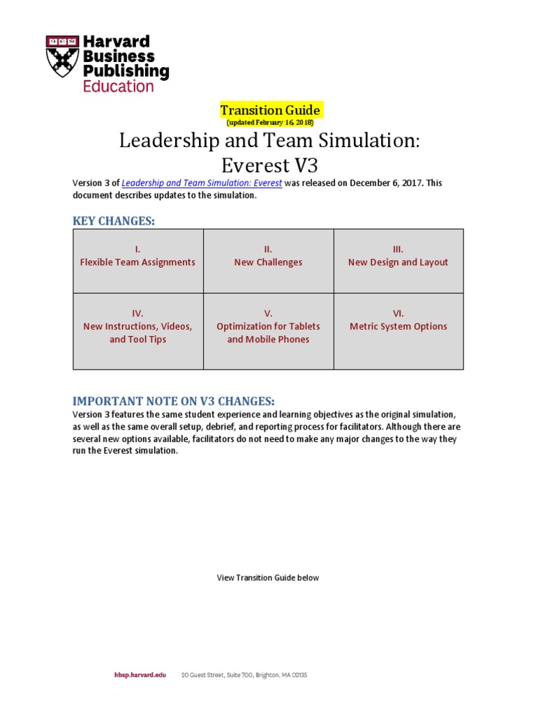 Transition Guide-Leadership Team Simulation Everest v3 | PDF | Simulation | World Wide Web