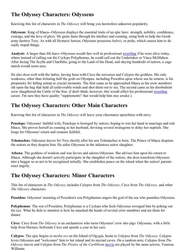 The Odyssey Characters | PDF