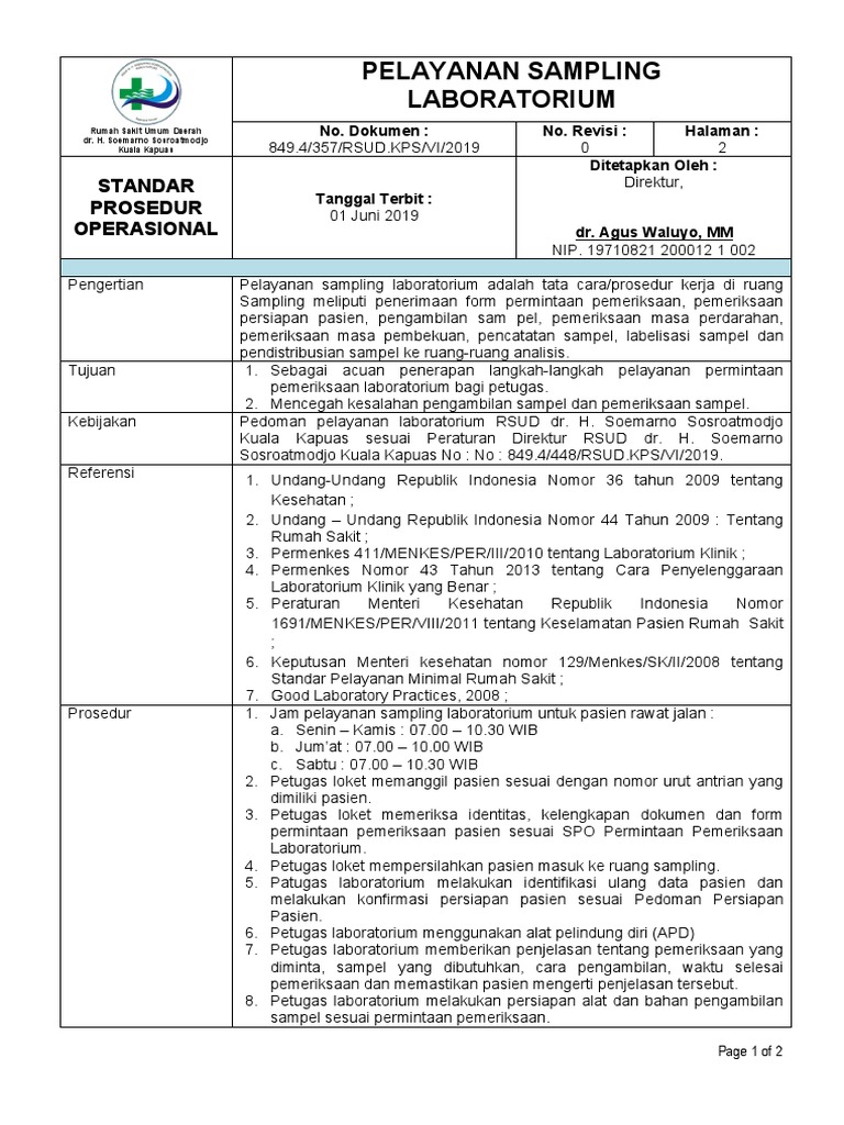 Ok Spo Pelayanan Sampling Lab | PDF