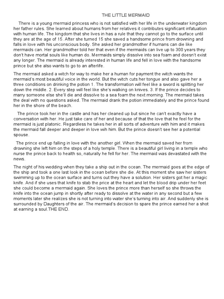 The Little Mermaid Was Written in 1837 by Hans Christian Andersen | PDF