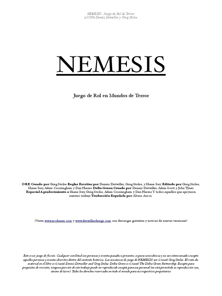 Nemesis Libro Basico SP | PDF | Juegos de rol | Ficción de terror