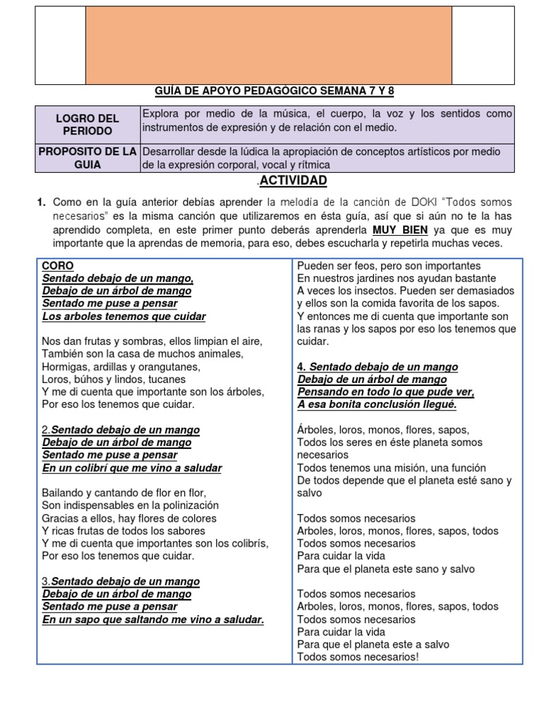 Guía para 3° Semana 7 y 8 . | PDF | Mango | Canciones