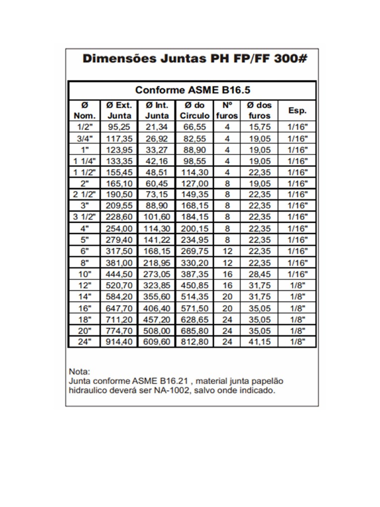 Dimensões de Juntas Classe 300LB | PDF