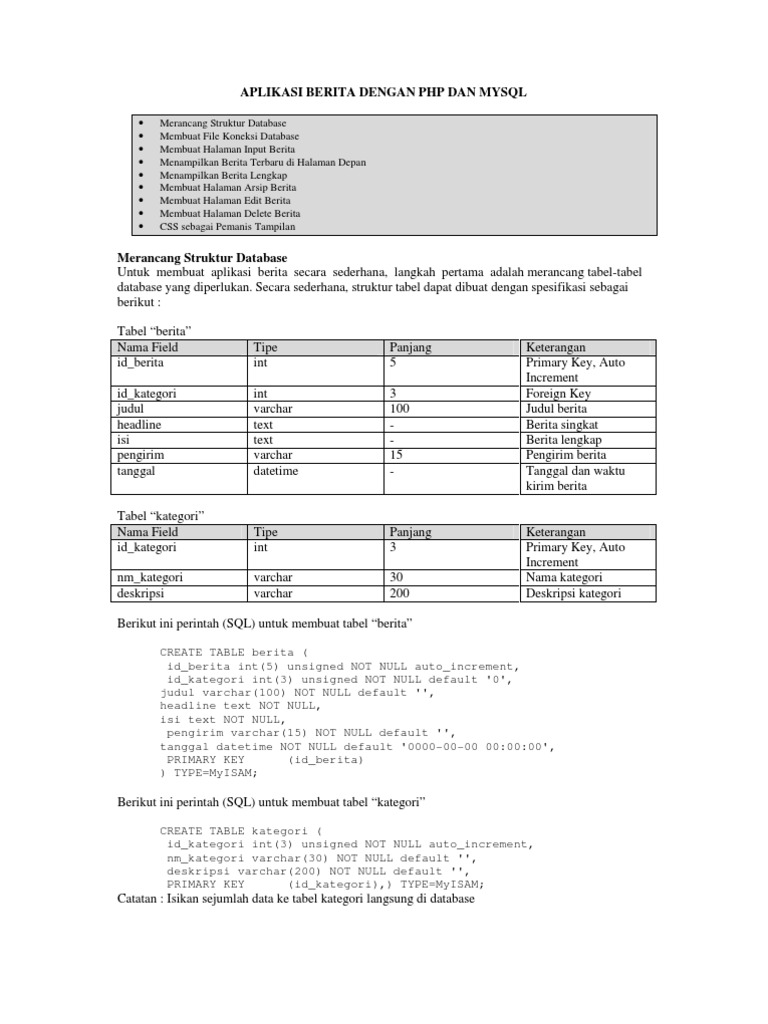 Aplikasi Berita Dengan Php Dan Mysql Pdf