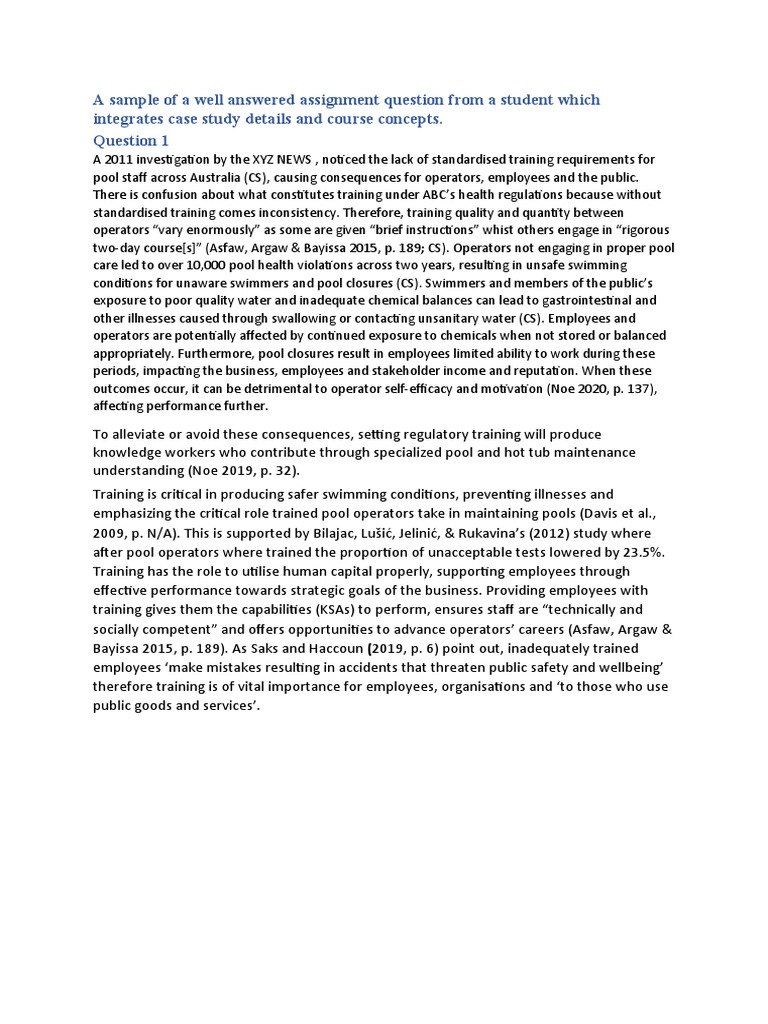 Case Study Assignment Sample Response #2 | PDF | Employment