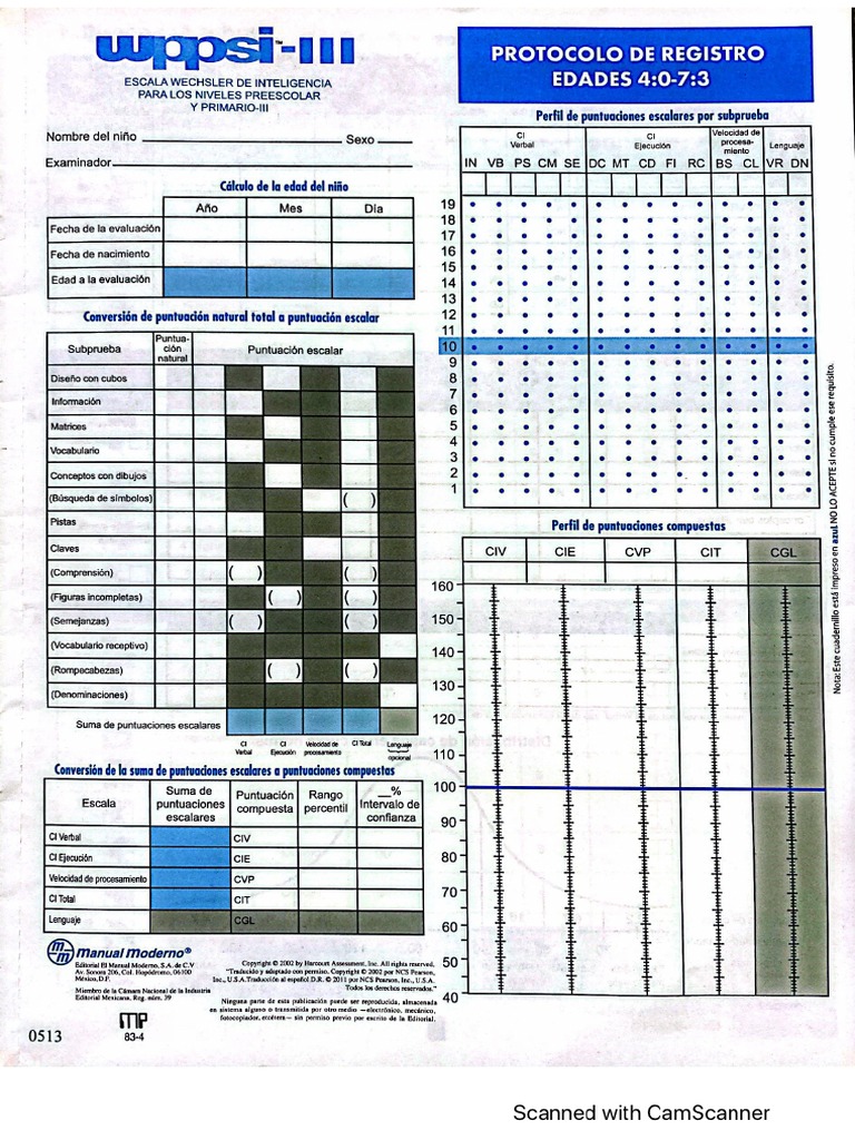 Protocolo de Registro Wppsi-Iii | PDF