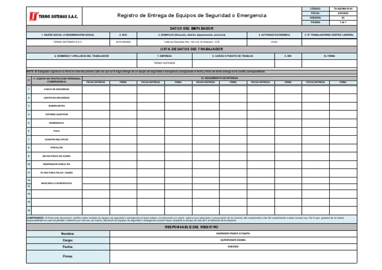 Registro de Entrega de Epp | PDF