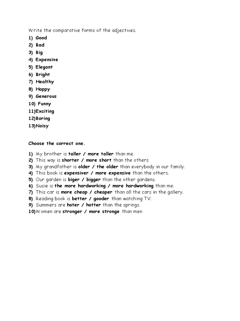 Adjectives Comparatives Practice | PDF