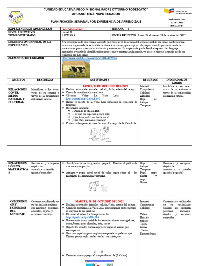 SEMANA 6 La Vaca Lola | PDF | Aprendizaje