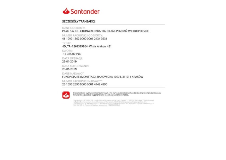 Potwierdzenie Santander | PDF