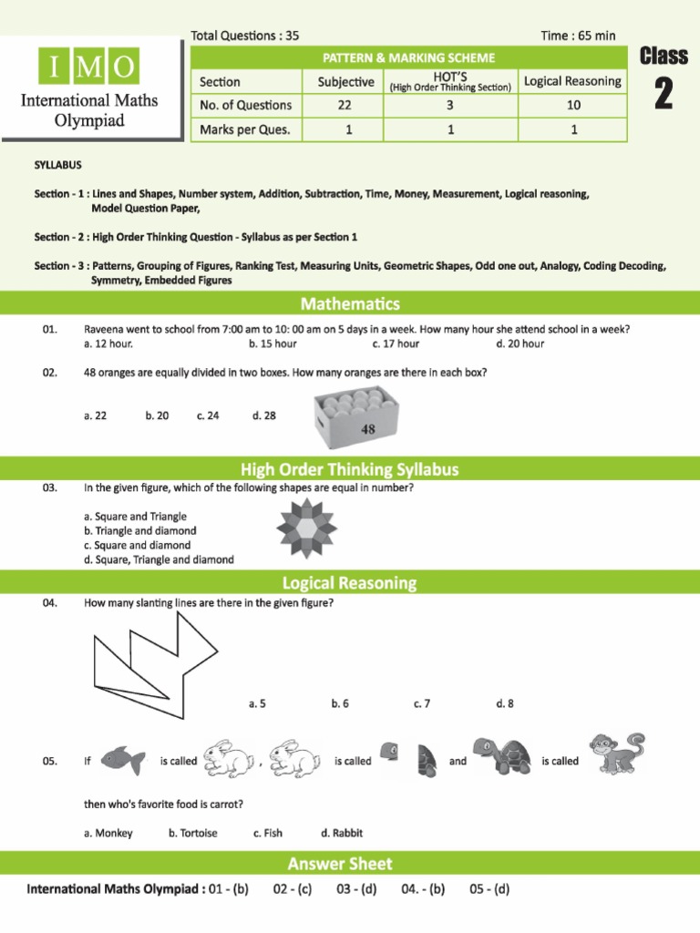 IMO Class 2 Sample Paper | PDF