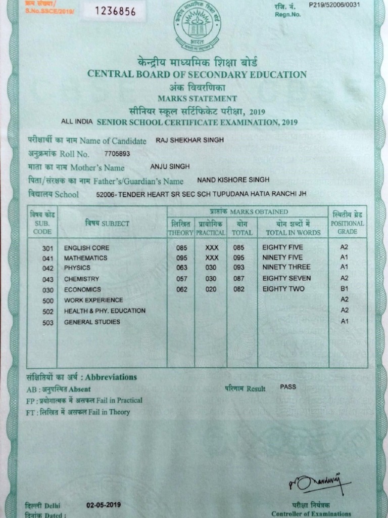 Class 12 Marksheet | PDF