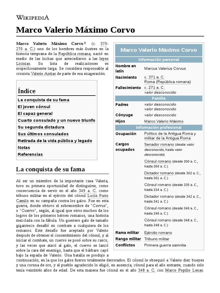 Marco Valerio Máximo Corvo | PDF | Europa antigua | Civilizaciones clásicas