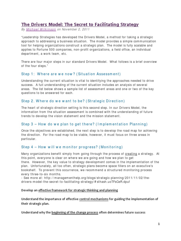 Drivers Model: Strategic Planning Guide | PDF | Strategic Planning ...