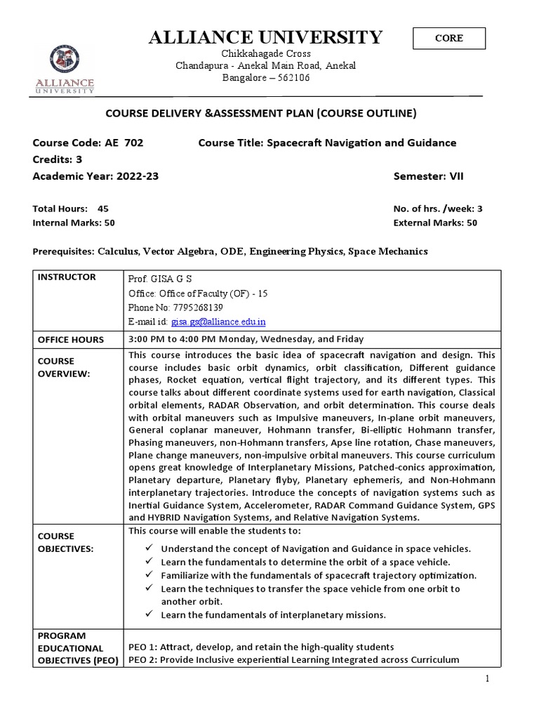 Guiding Spacecraft Navigation An Analysis Of A Course On Spacecraft Dynamics Orbital Maneuvers