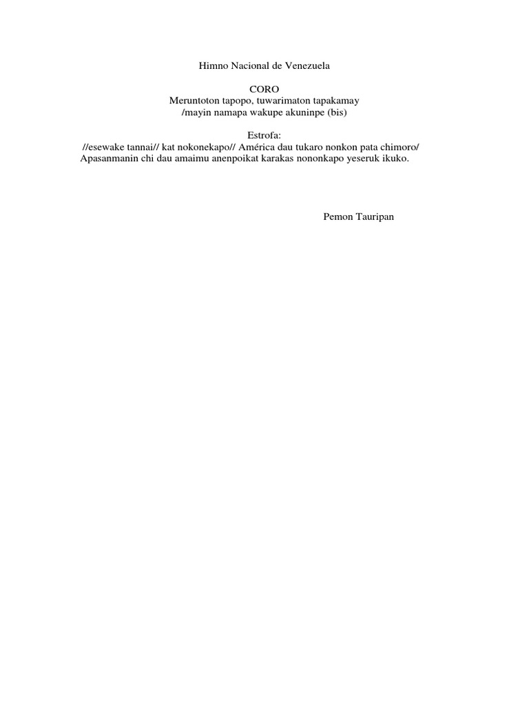 Pemon Letra Himno Nacional | PDF