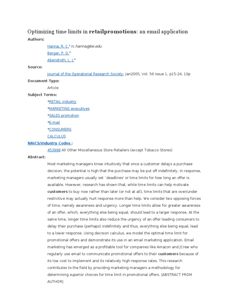 Optimizing Time Limits in Retail Promotions | PDF | Retail | Brand