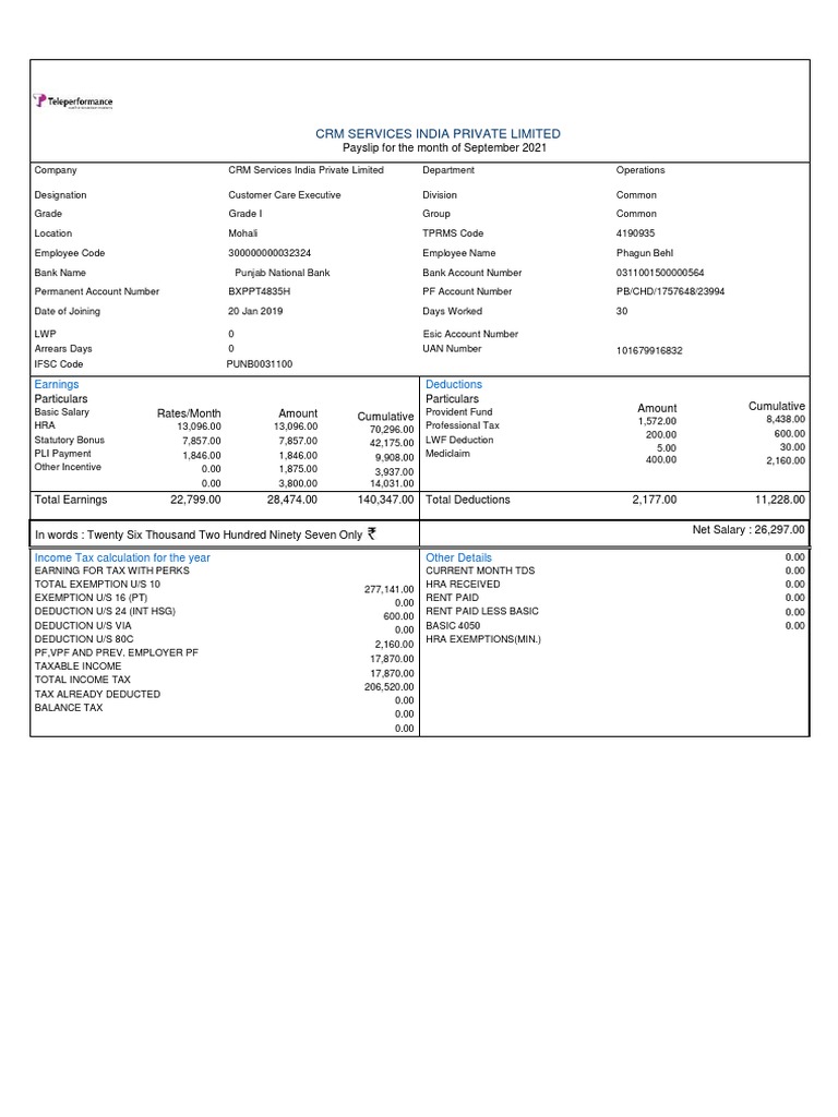Salary Slip | PDF | Tax Deduction | Taxes