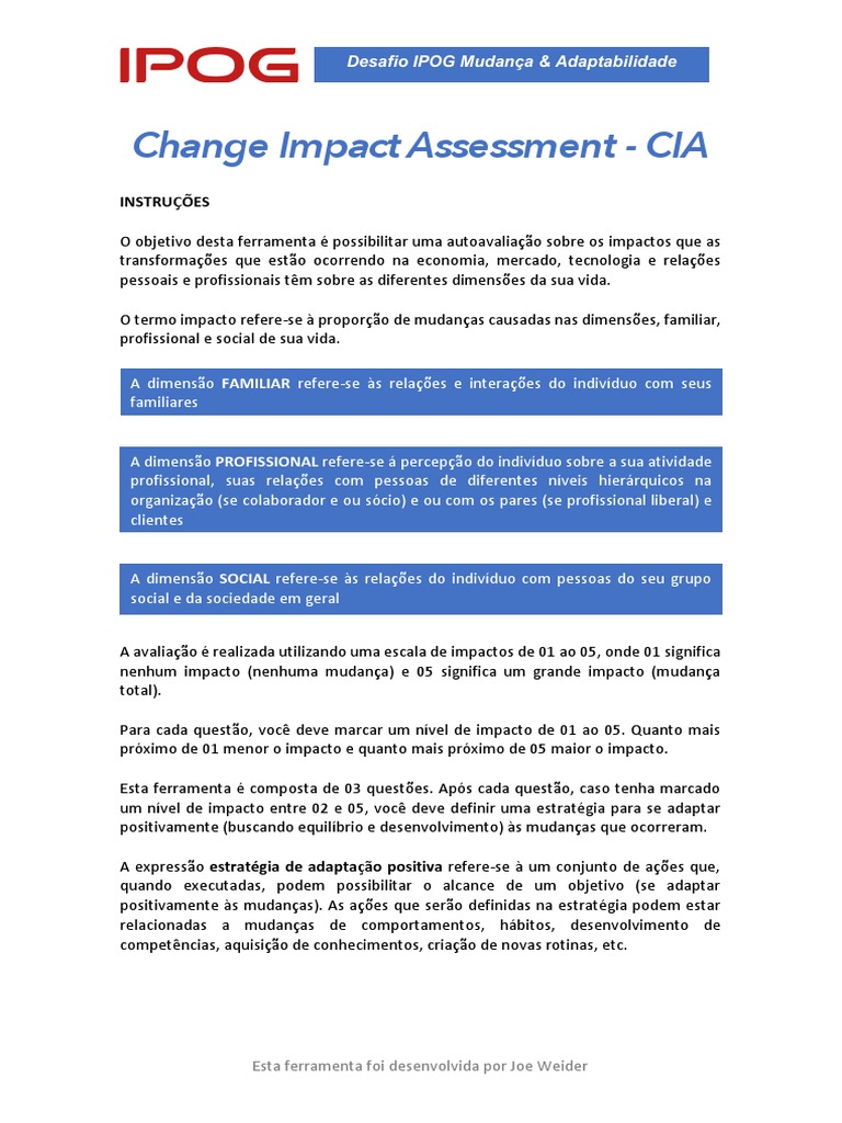 Change Impact Assessment - CIA: Instruções | PDF