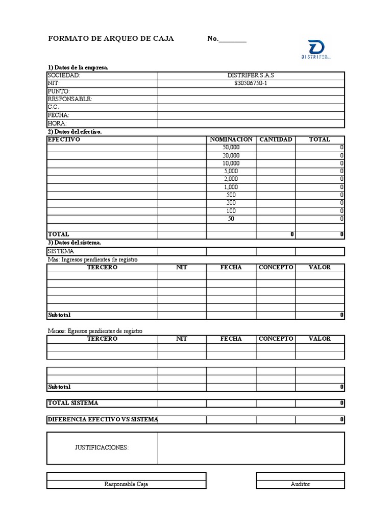 Formato de Arqueo de Caja Sencillo | PDF | Finanzas y dinero