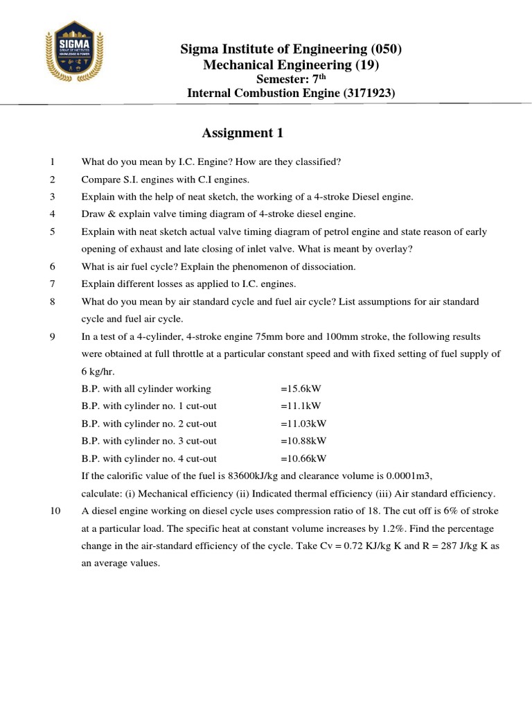 Assignment | PDF | Diesel Engine | Internal Combustion Engine
