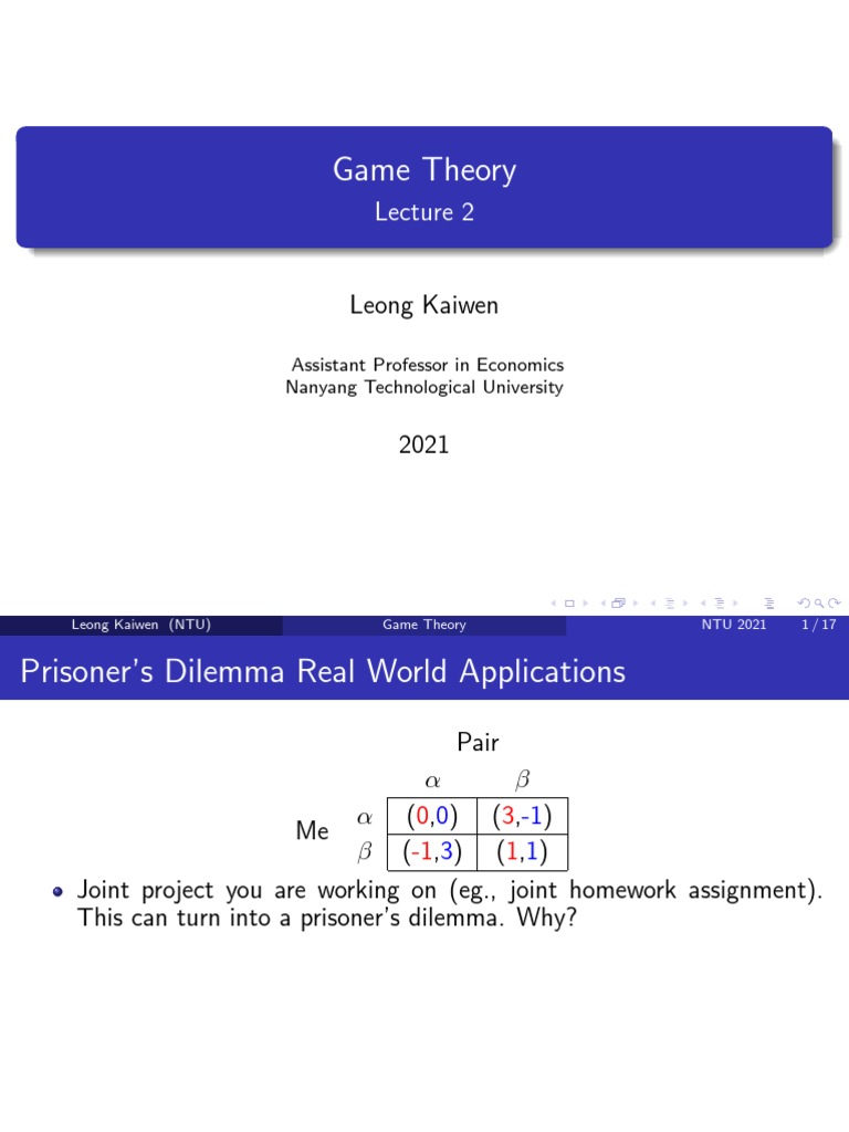 Game Theory Lecture 2 | PDF | Game Theory | Mathematical Economics Game Theory Lecture 2 | PDF | Game Theory | Mathematical Economics