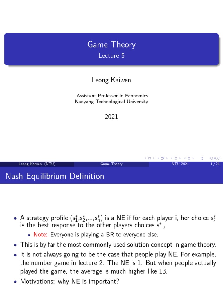 Game Theory Lecture 5 | PDF | Game Theory | Microeconomics
