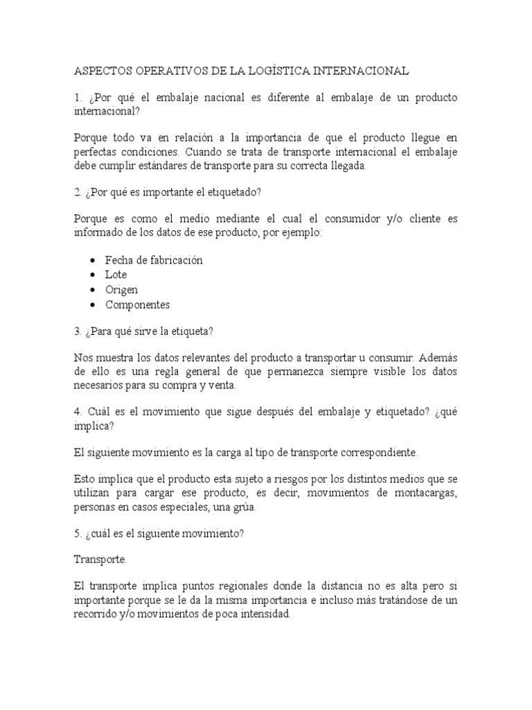 ASPECTOS OPERATIVOS DE LA LOGÍSTICA INTERNACIONAL - Torres Rivera | PDF ...