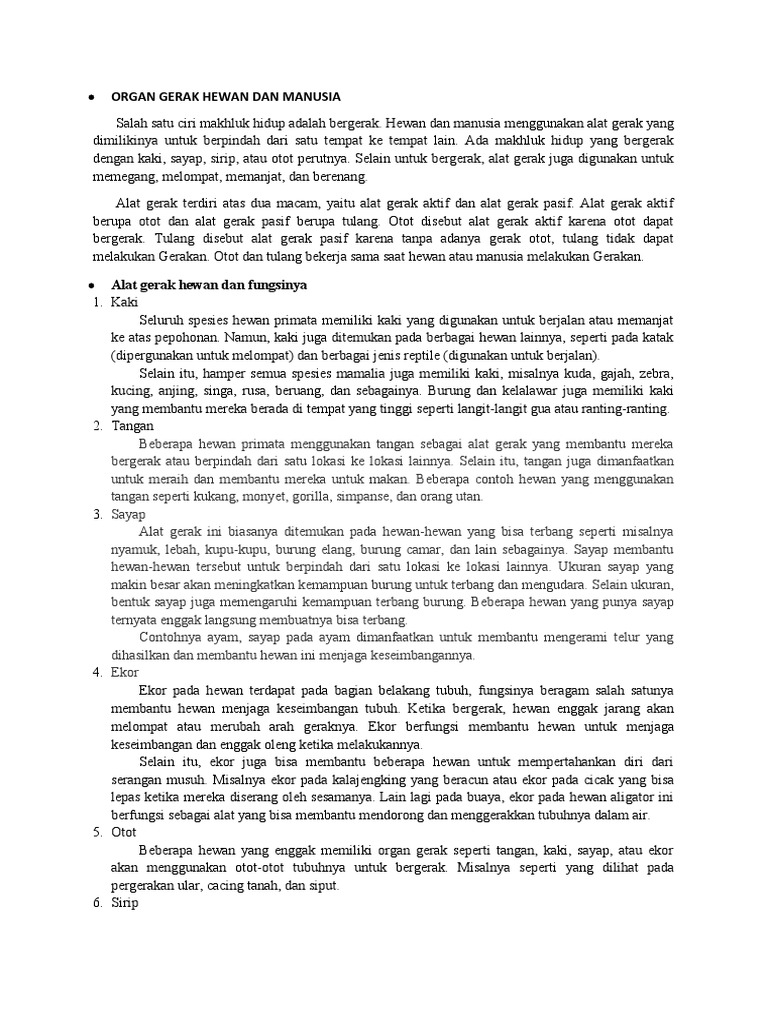 Organ Gerak Hewan Dan Manusia | PDF