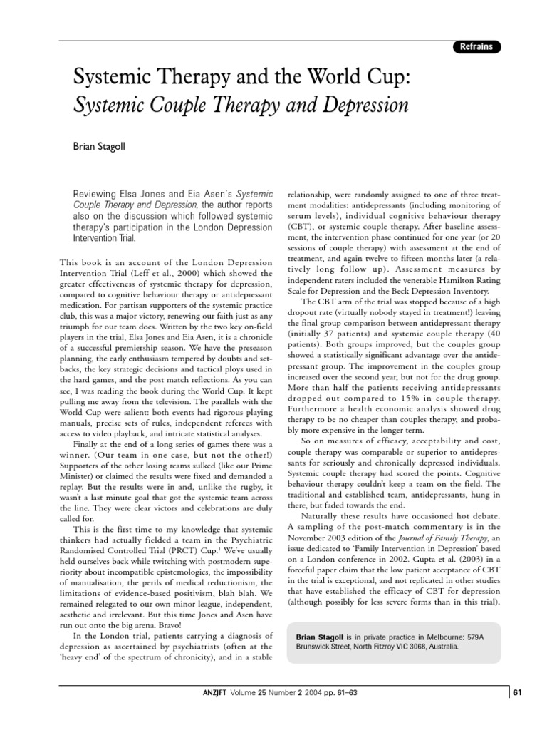 Systemic Couple Therapy and Depression | PDF | Cognitive Behavioral ...