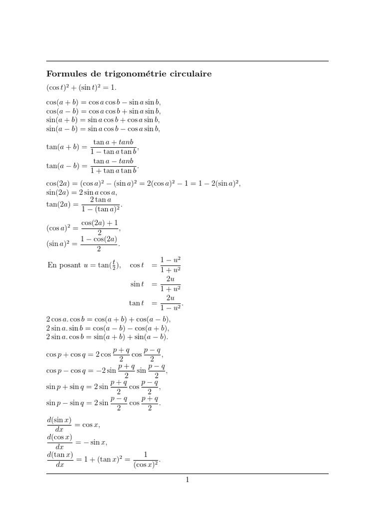 Formules de trigonométrie essentielles | PDF | Calcul | Variété (géométrie)