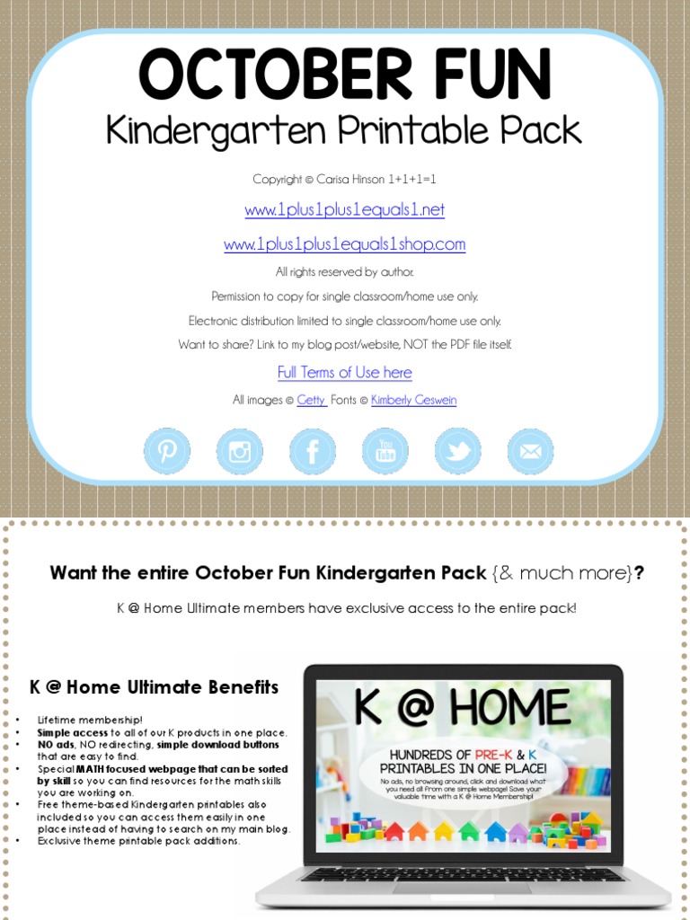 October Fun Theme Kindergarten Printables FREE | PDF | Syllable ...