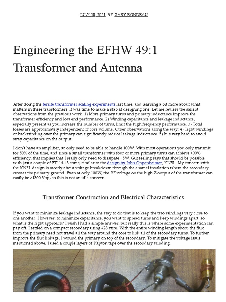 Engineering The EFHW 49 - 1 Transformer and Antenna - Squash Practice ...