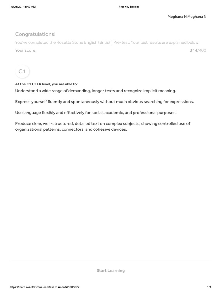 Test Results Indicate C1 Level English Fluency With Strong ...