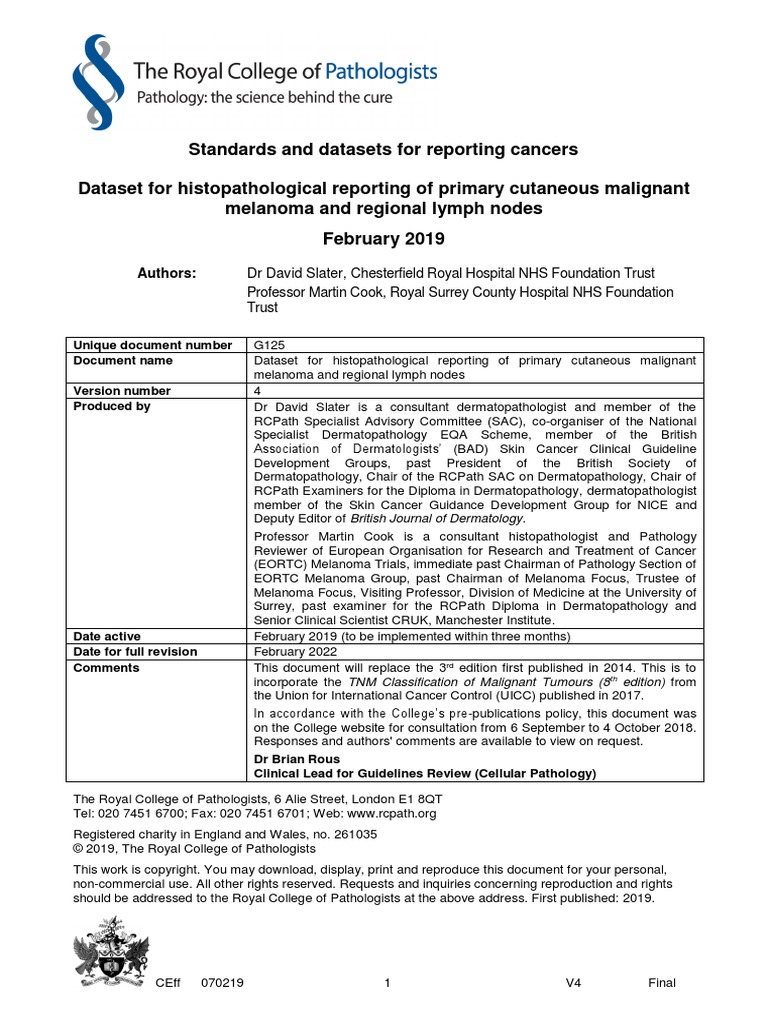 Dataset For The Histological Reporting of Primary Cutaneous Malignant ...