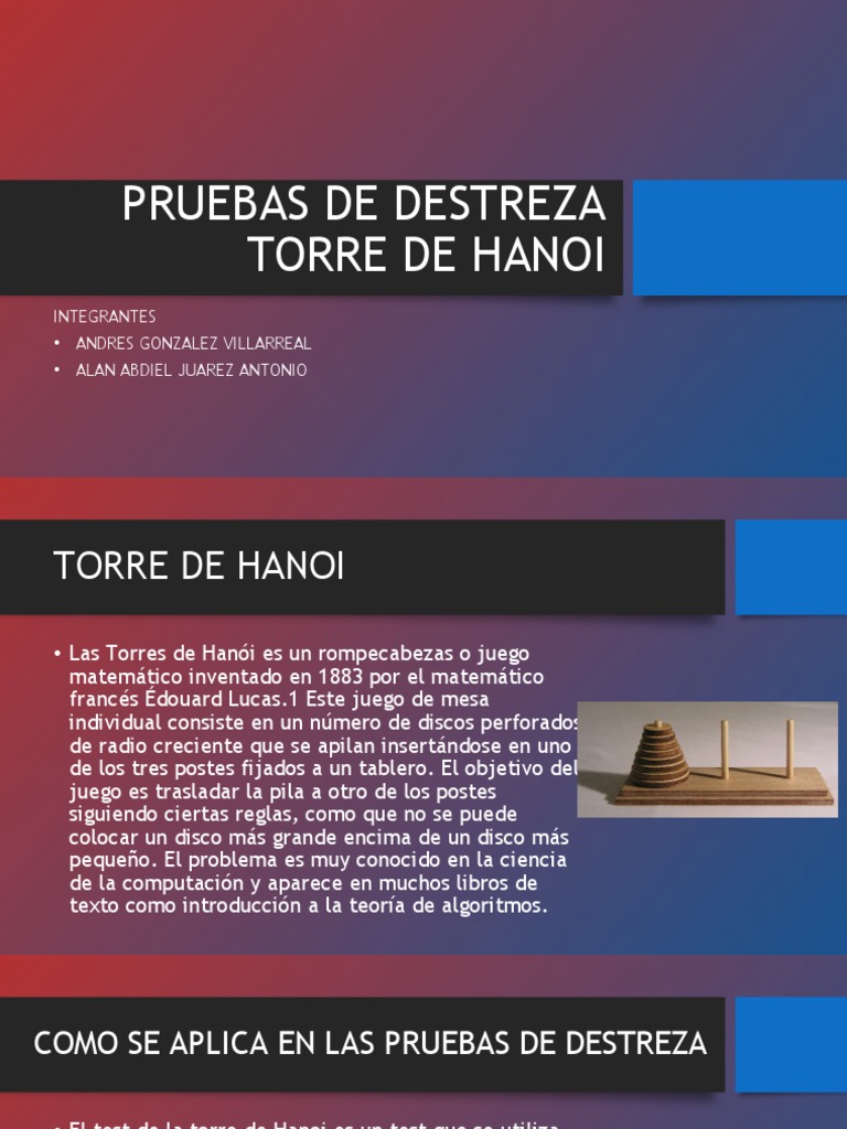 Pruebas de Destreza Torre de Hanoi. | PDF
