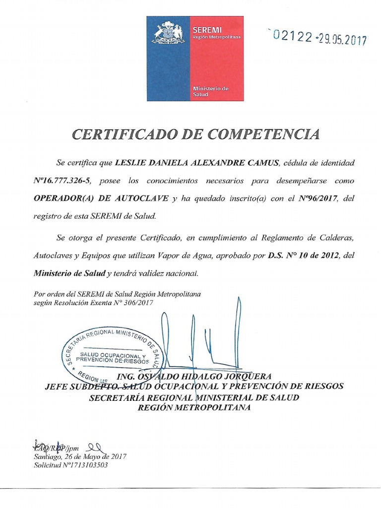 Certificado Operador Autoclave | PDF