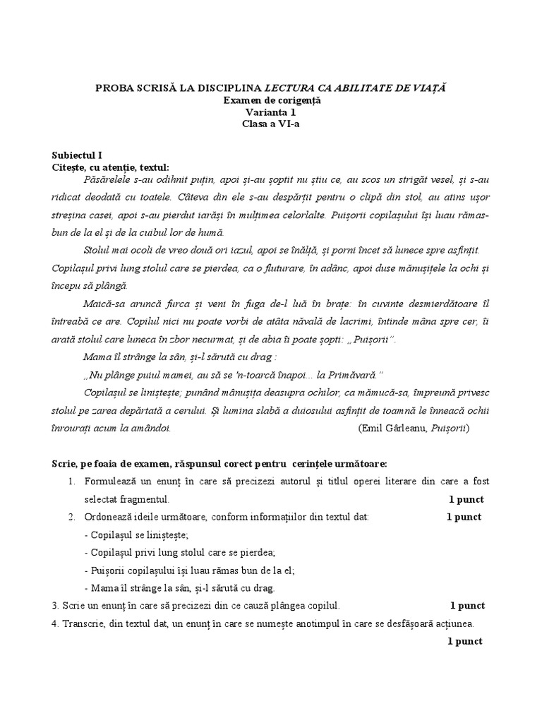 Lectura CA Abilitate de Viata Scris 6 | PDF