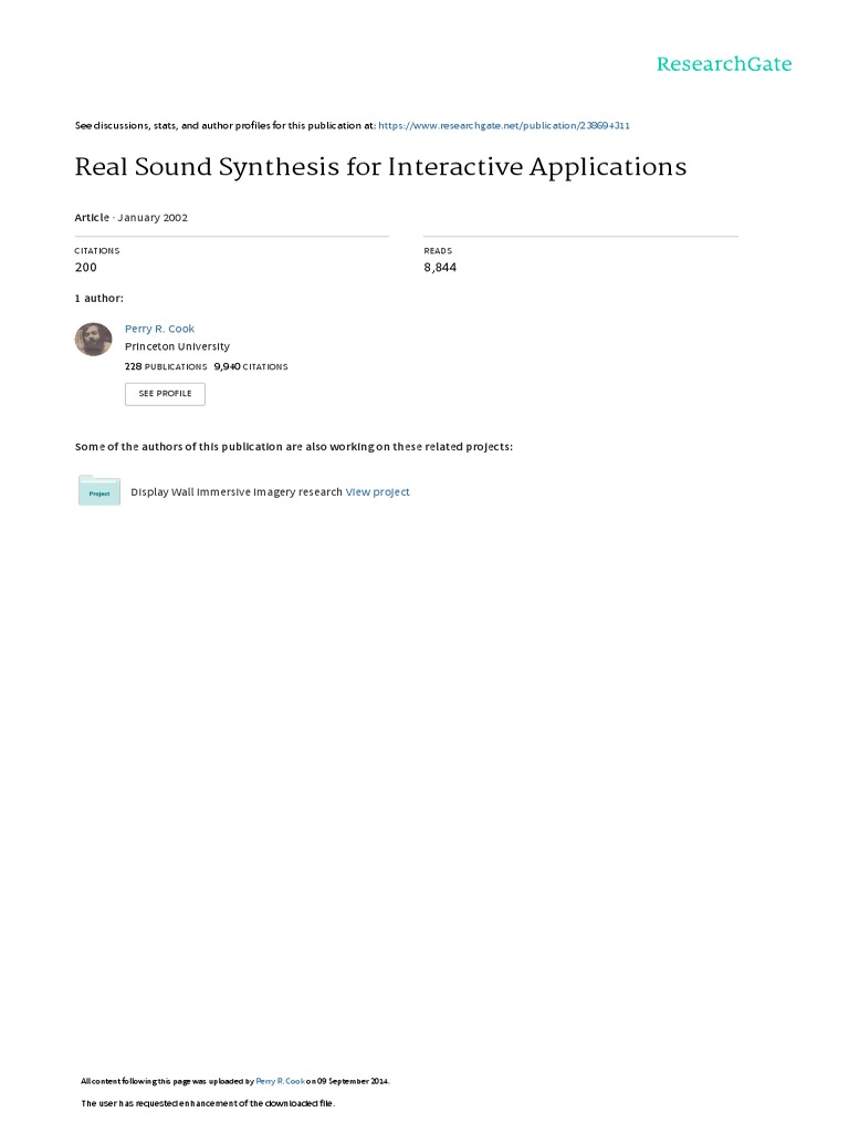 Real Sound Synthesis For Interactive Applications | Download Free PDF | Spectral Density ...