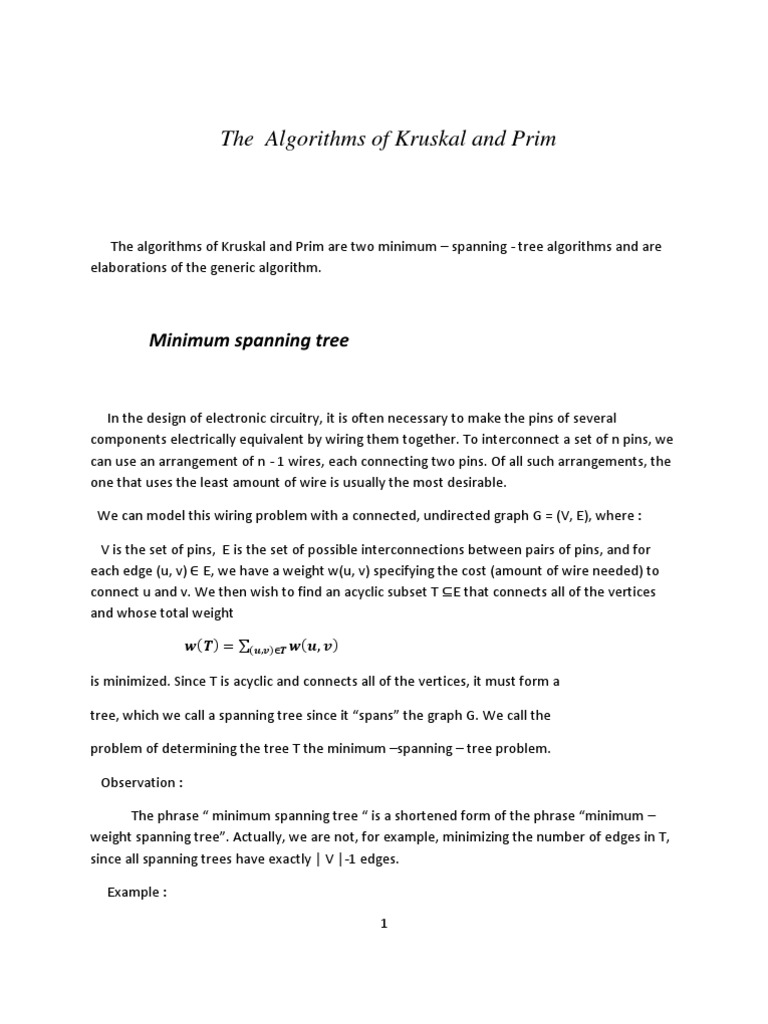 The Algorithms of Kruskal and Prim | PDF | Algorithms And Data Structures | Computer Programming