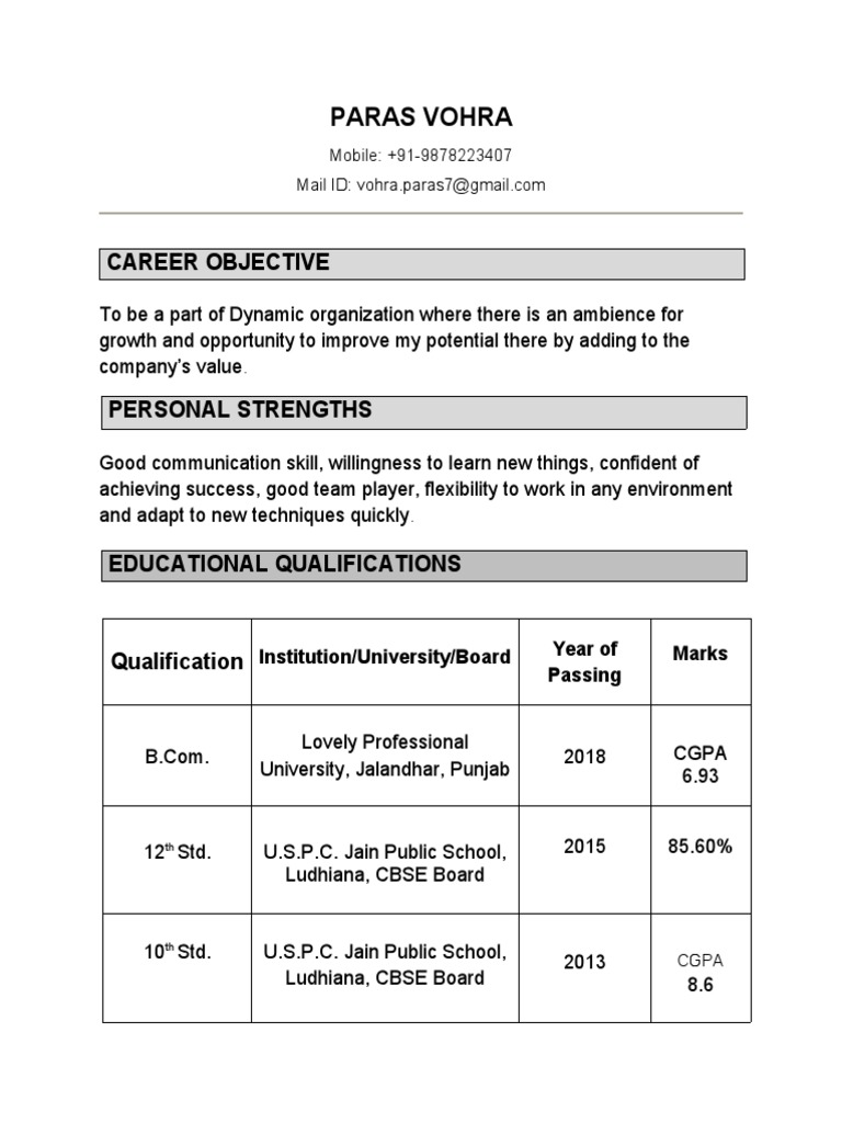 Paras Vohra CV Edited | PDF