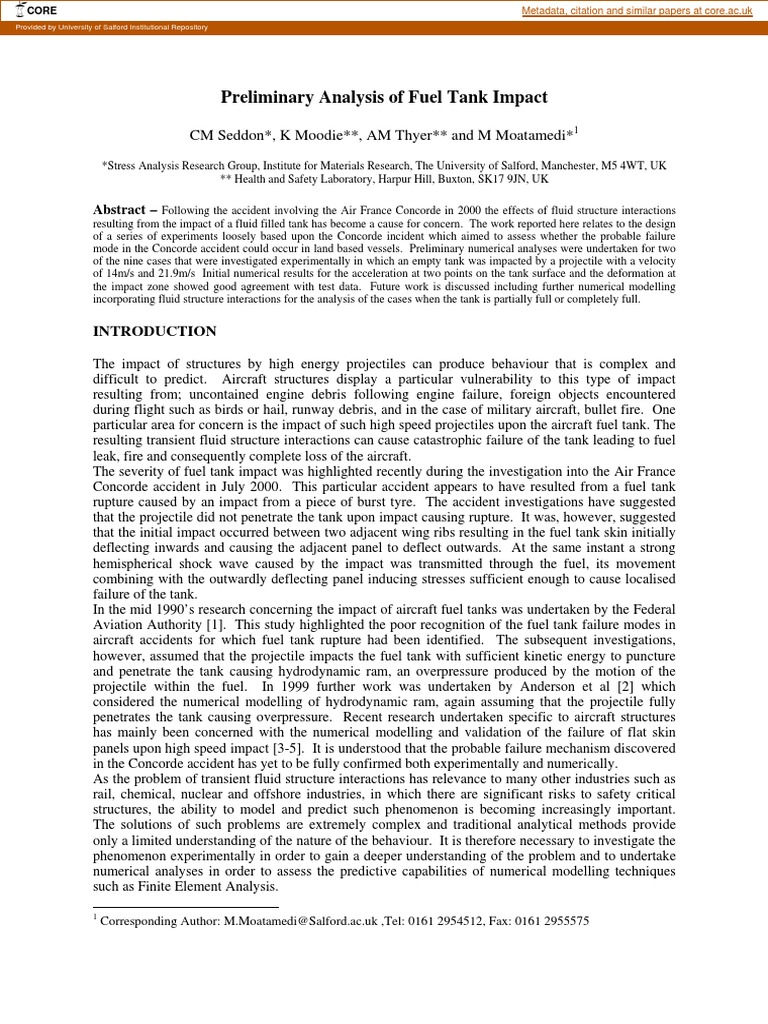 Analysis of Experimental Testing and Numerical Modelling of Fuel Tank ...